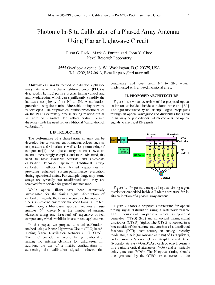 Photonic In Situ Calibration Of A Phased Array Antenna Using Planar Lightwave Circuit Ieee