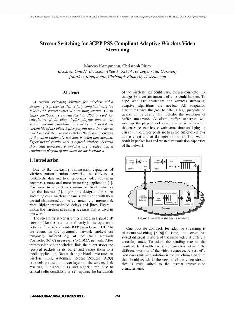 Stream switching for 3GPP PSS compliant adaptive wireless video ...
