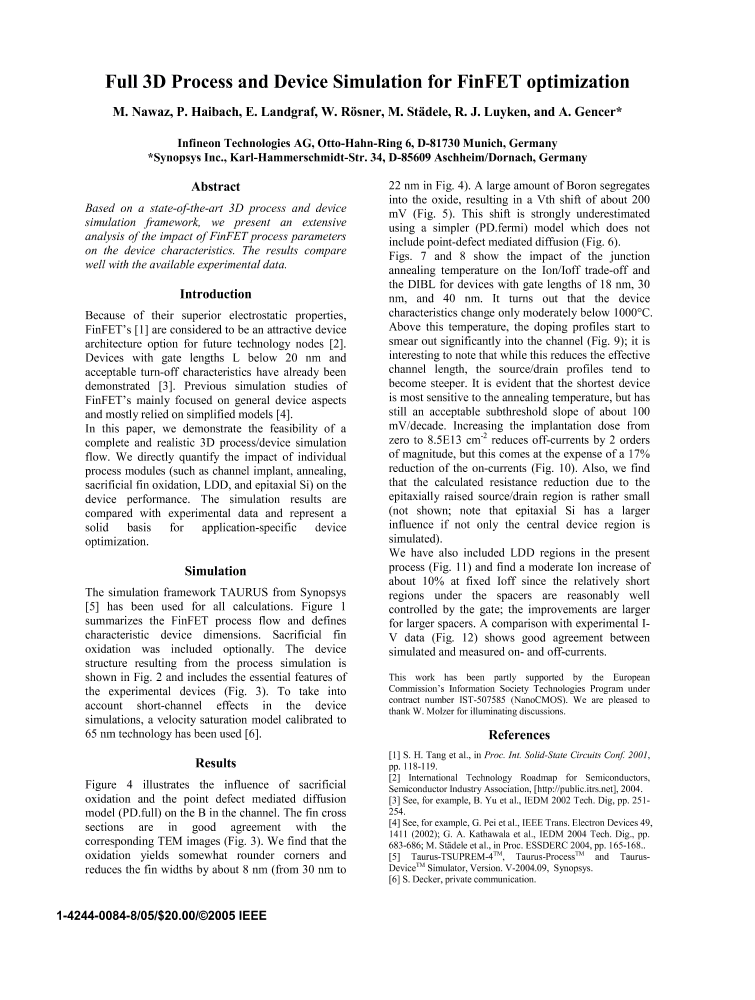 Full 3D Process and Device Simulation for FinFET optimization | IEEE ...