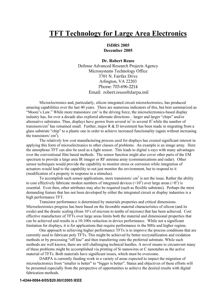 TFT Technology for Large Area Electronics | IEEE Conference Publication ...