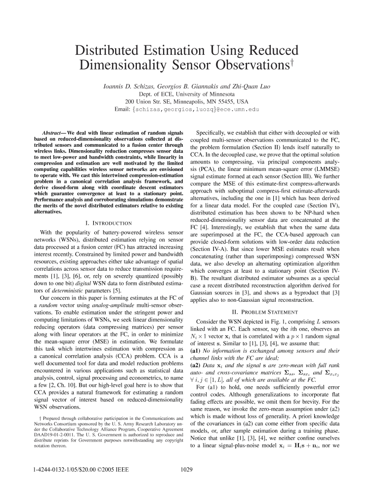 Distributed Estimation Using Reduced Dimensionality Sensor Observations Ieee Conference