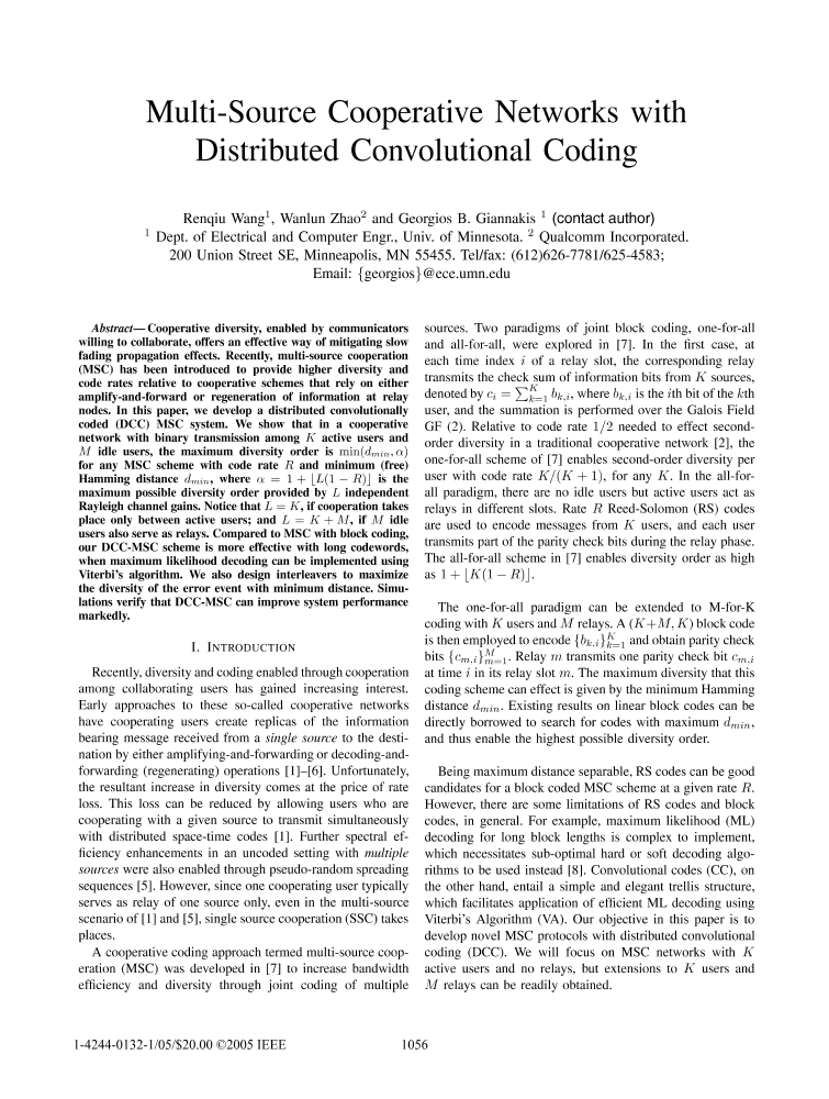 Multi Source Cooperative Networks With Distributed Convolutional Coding Ieee Conference