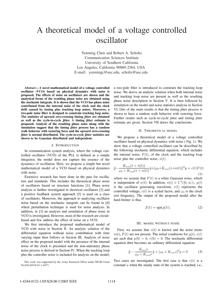 A Theoretical Model Of A Voltage Controlled Oscillator Ieee