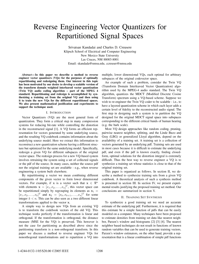 Reverse Engineering Vector Quantizers For Repartitioned Signal Spaces Ieee Conference