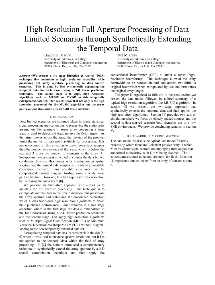High Resolution Full Aperture Processing Of Data Limited Scenarios Through Synthetically