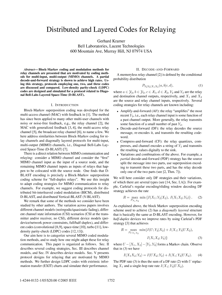 Distributed and Layered Codes for Relaying | IEEE Conference Publication | IEEE Xplore