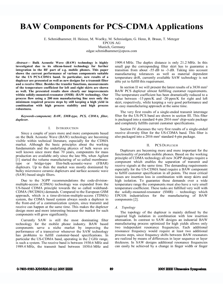 Baw components for PCS-CDMA applications | IEEE Conference Publication ...