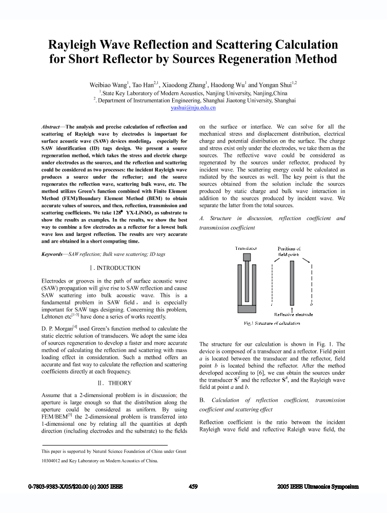 Rayleigh wave reflection and scattering calculation for short reflector ...