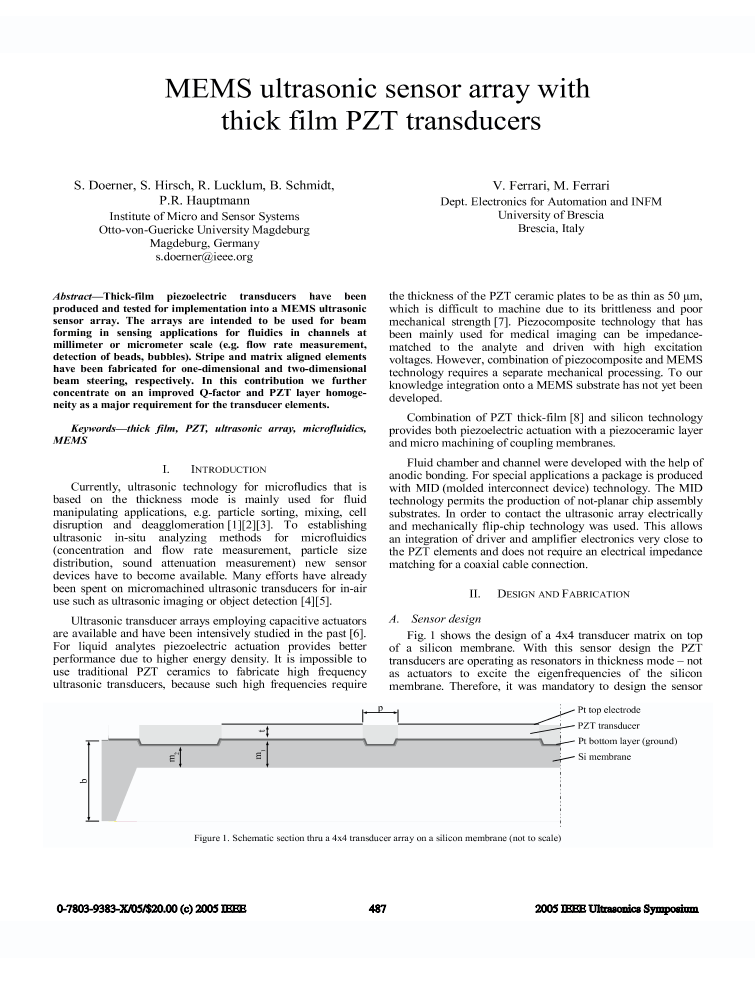 MEMS ultrasonic sensor array with thick film PZT transducers | IEEE ...