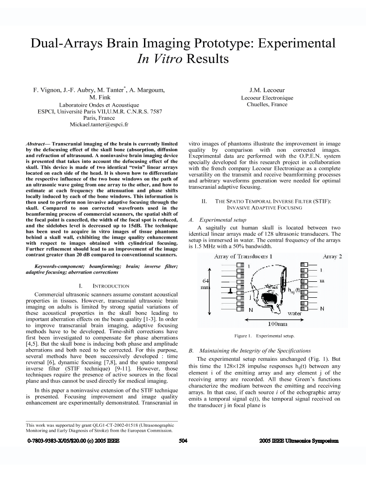 Dual-arrays brain imaging prototype: experimental in vitro results ...