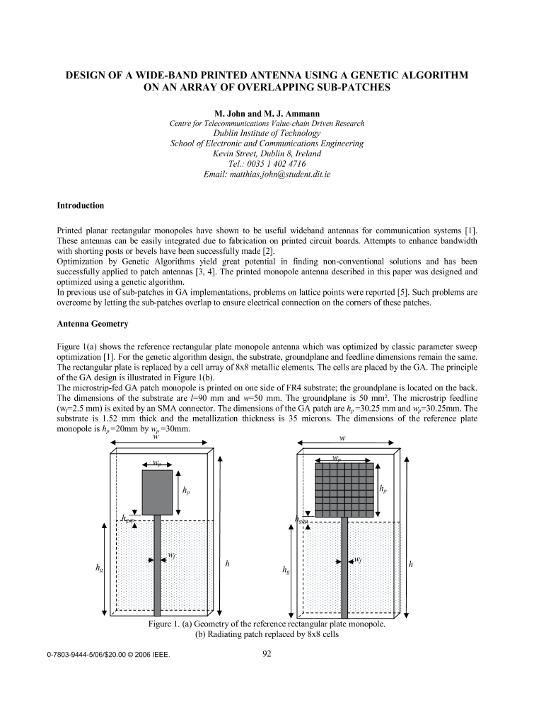 Design Of A Wide-Band Printed Antenna Using A Genetic Algorithm On An Array Of Overlapping Sub ...