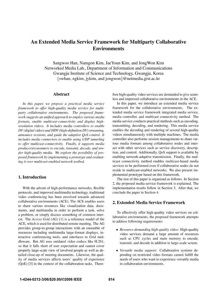 An Extended Media Service Framework For Multiparty Collaborative Environments Ieee Conference