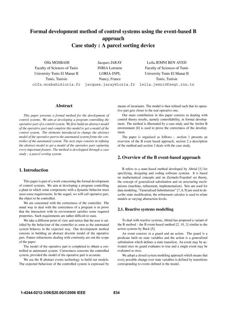 Formal development method of control systems using the event-based B ...
