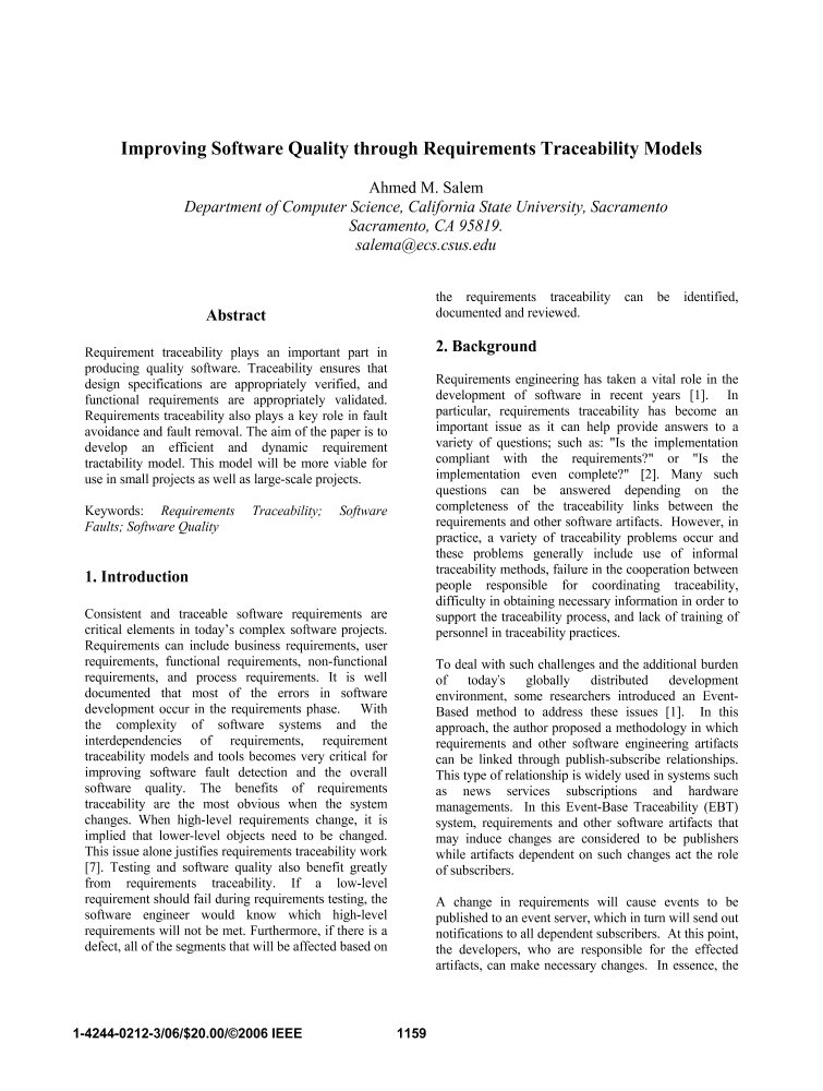 Improving Software Quality through Requirements Traceability Models ...
