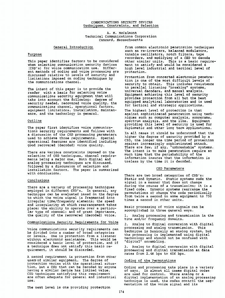 Communications security devices (CSD) - Techniques, constraints, and ...