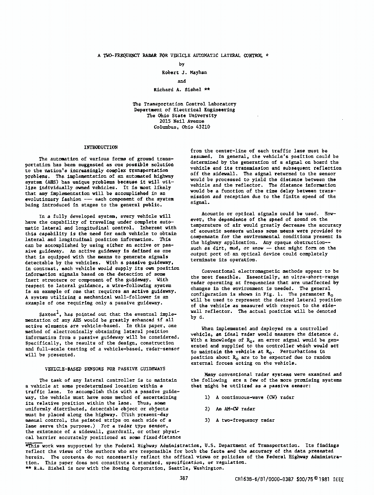 A two-frequency radar for vehicle automatic lateral control | IEEE ...