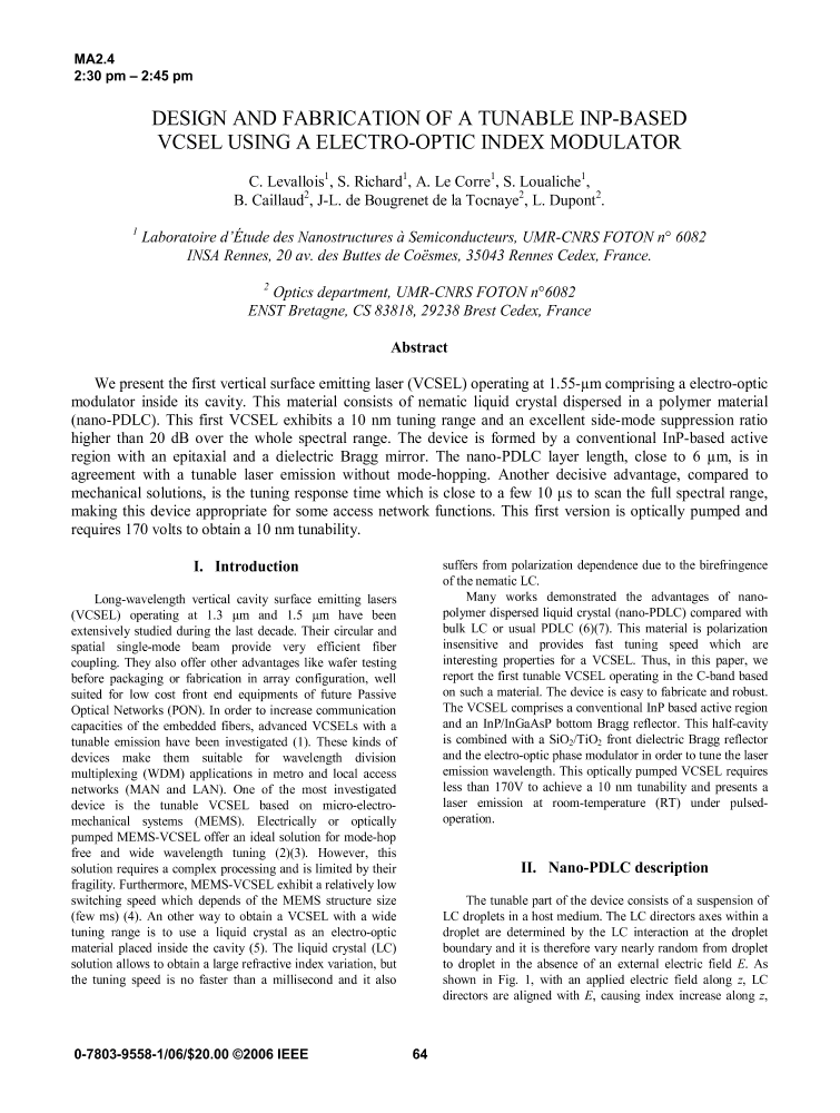 Design and Fabrication of a Tunable InP-based VCSEL using a Electro ...