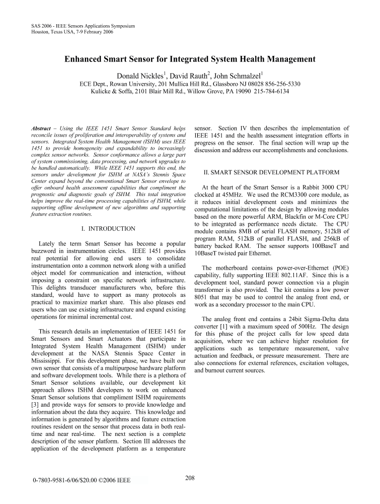 Enhanced smart sensor for integrated system health management | IEEE ...