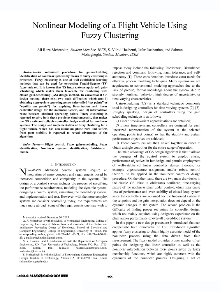 Nonlinear modeling of a flight vehicle using fuzzy clustering | IEEE Conference Publication ...