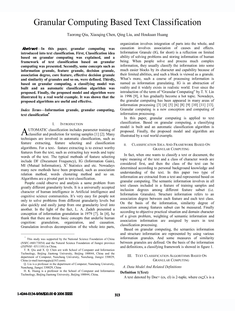 Granular computing based text classification | IEEE Conference Publication | IEEE Xplore