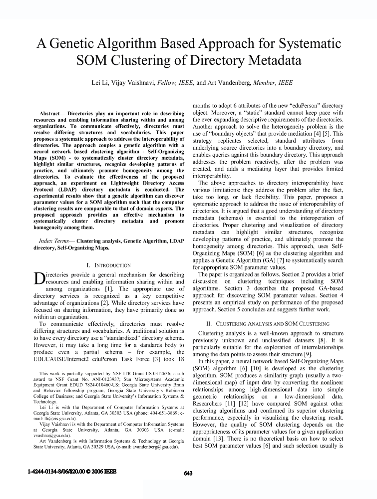 A genetic algorithm based approach for systematic SOM clustering of directory metadata | IEEE ...