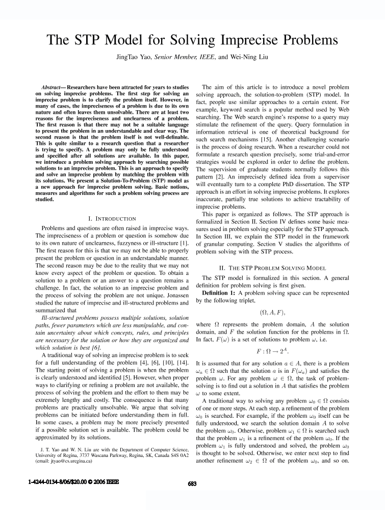 The STP model for solving imprecise problems | IEEE Conference ...