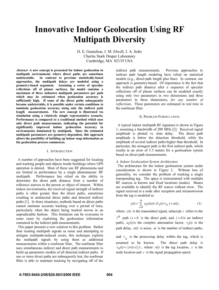 Innovative Indoor Geolocation Using RF Multipath Diversity | IEEE ...