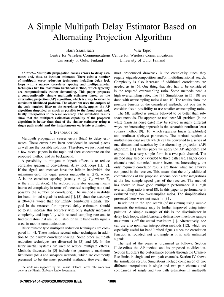 A Simple Multipath Delay Estimator Based On Alternating Projection Algorithm Ieee Conference