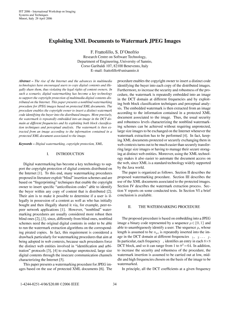 Exploiting XML Documents to Watermark JPEG Images | IEEE Conference Publication | IEEE Xplore