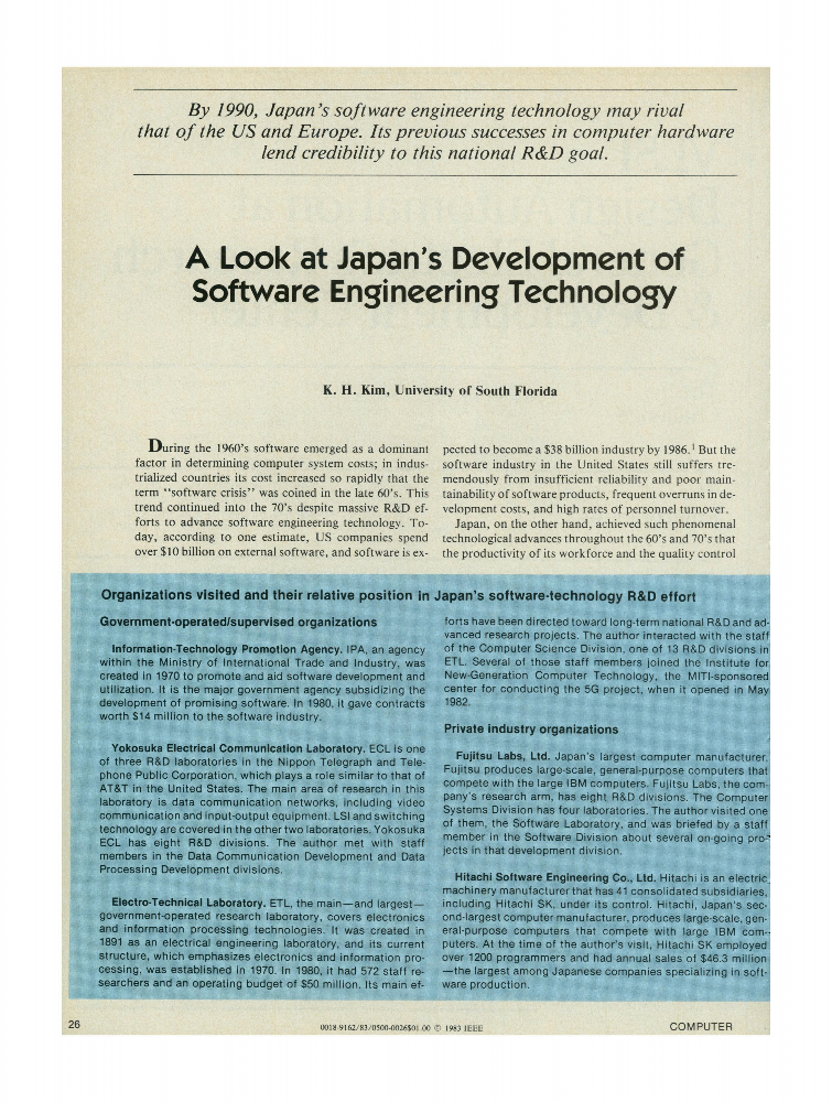 A Look at Japan's Development of Software Engineering Technology | IEEE ...
