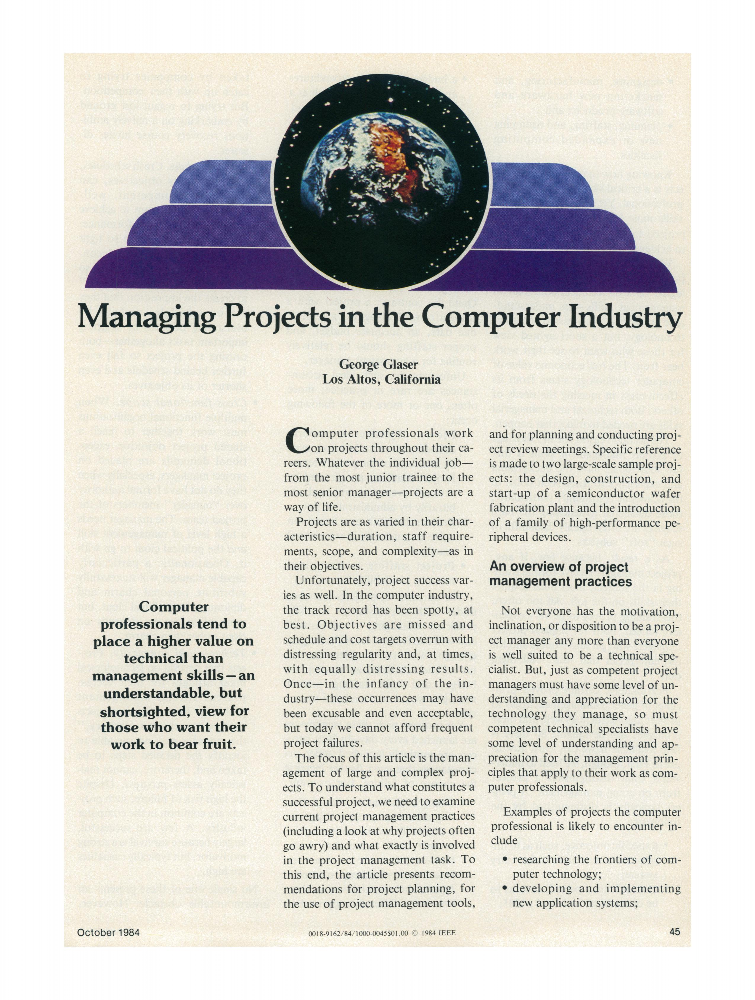 Managing Projects in the Computer Industry | IEEE Journals & Magazine | IEEE Xplore