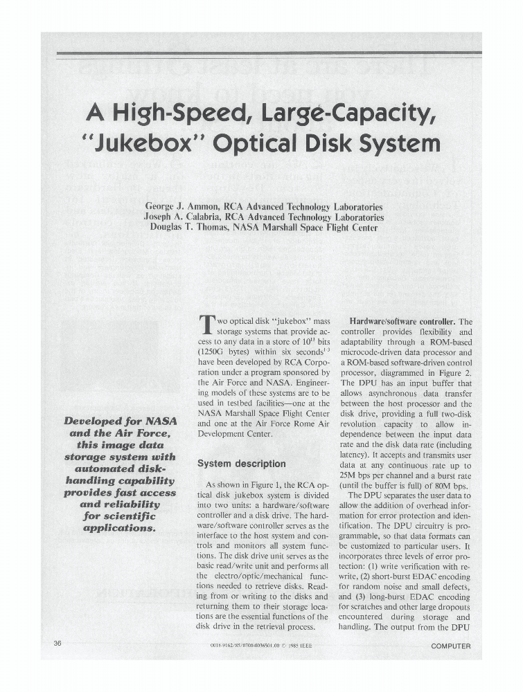 A High-Speed, Large-Capacity, Jukebox "Optical Disk System" | IEEE ...