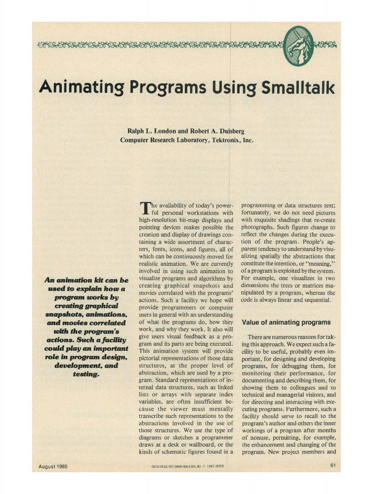 Animating Programs Using Smalltalk | IEEE Journals & Magazine | IEEE Xplore