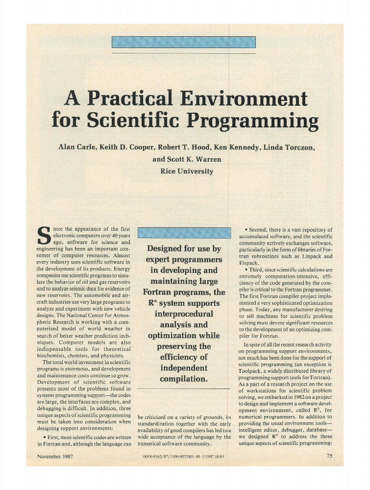A Practical Environment for Scientific Programming | IEEE Journals & Magazine | IEEE Xplore
