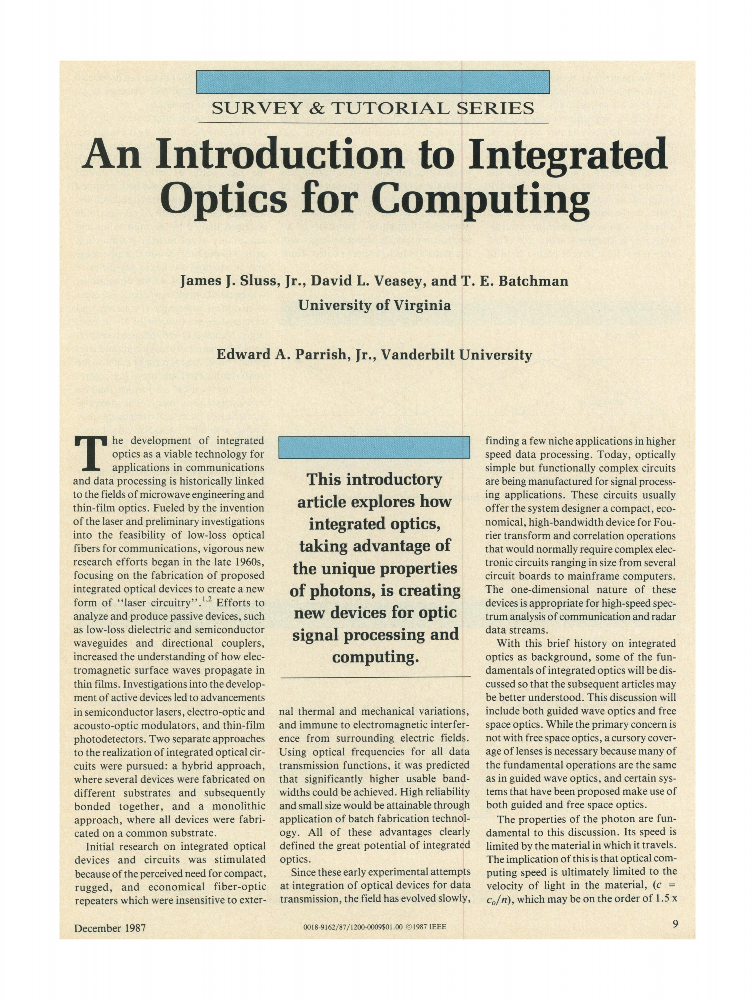 An Introduction to Integrated Optics for Computing | IEEE Journals & Magazine | IEEE Xplore