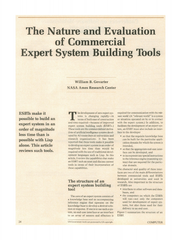 The Nature and Evaluation of Commercial Expert System Building Tools ...