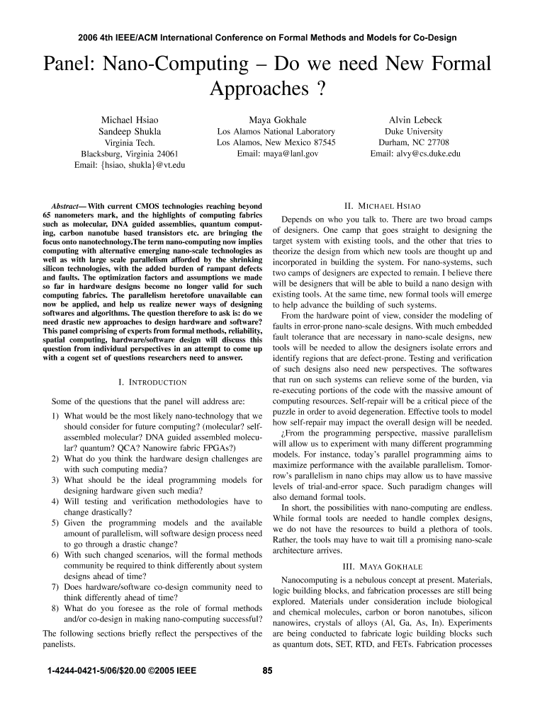 Panel: Nano-computing - do we need new formal approaches ? | IEEE Conference Publication | IEEE ...