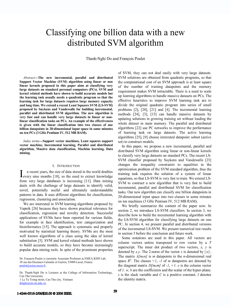 Classifying one billion data with a new distributed svm algorithm | IEEE Conference Publication ...