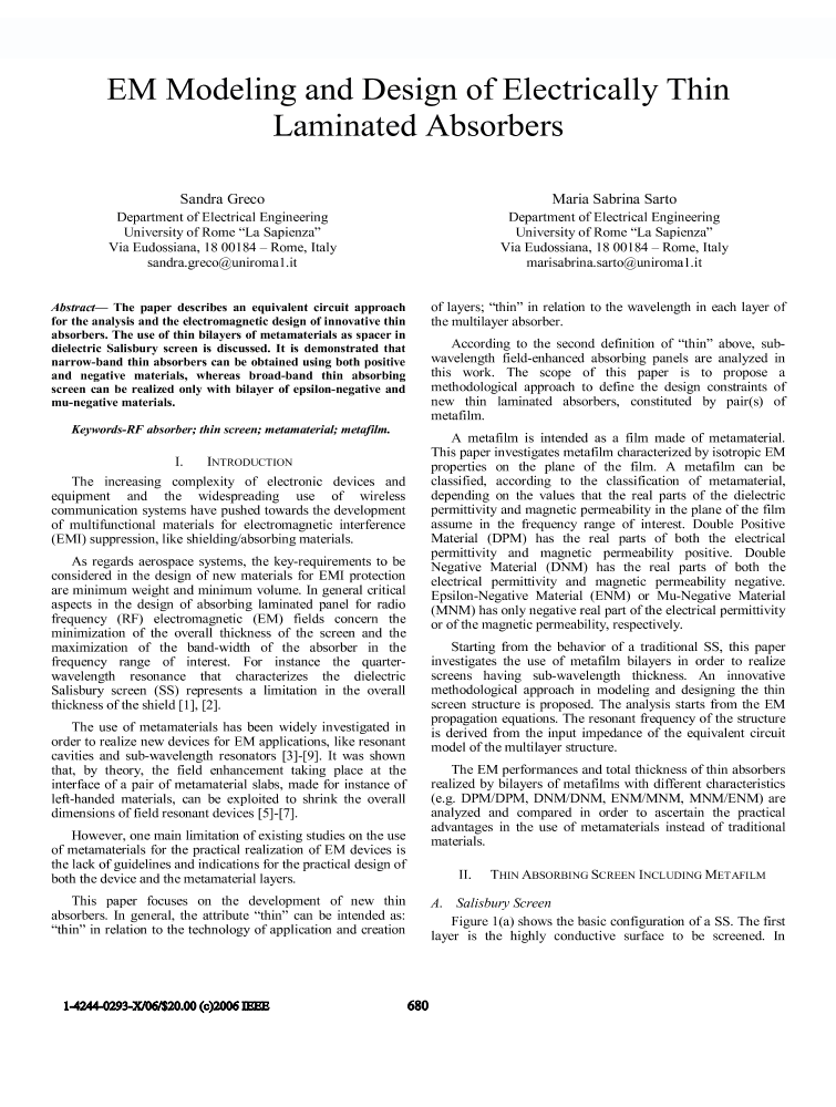 EM modeling and design of electrically thin laminated absorbers | IEEE ...