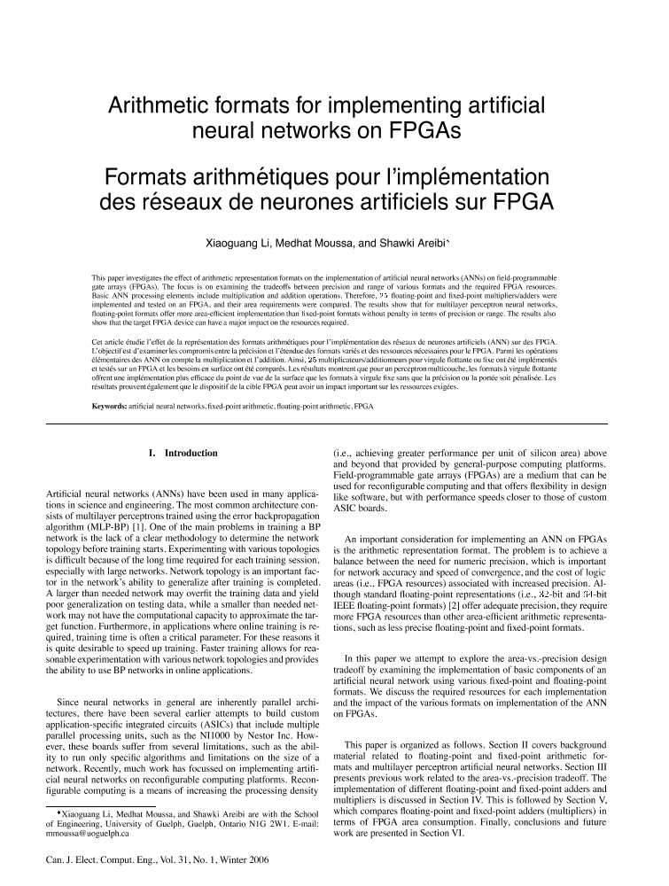 Arithmetic formats for implementing artificial neural networks on FPGAs | IEEE Journals ...