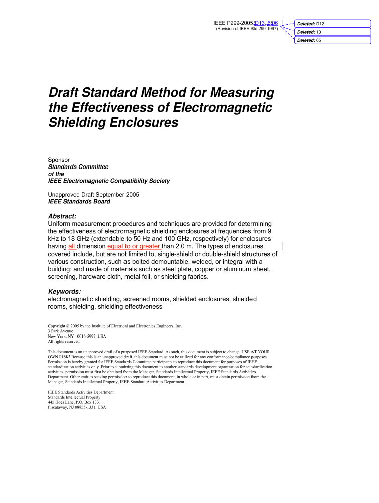 P299/D13, Sep 2005 - Unapproved Draft IEEE Standard for Measuring the Effectiveness of the ...
