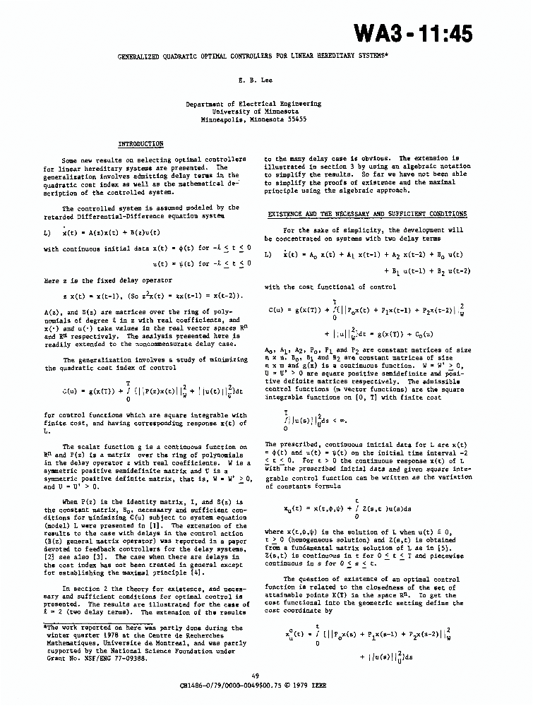 Generalized Quadratic Optimal Controllers For Linear Hereditary Systems Ieee Conference