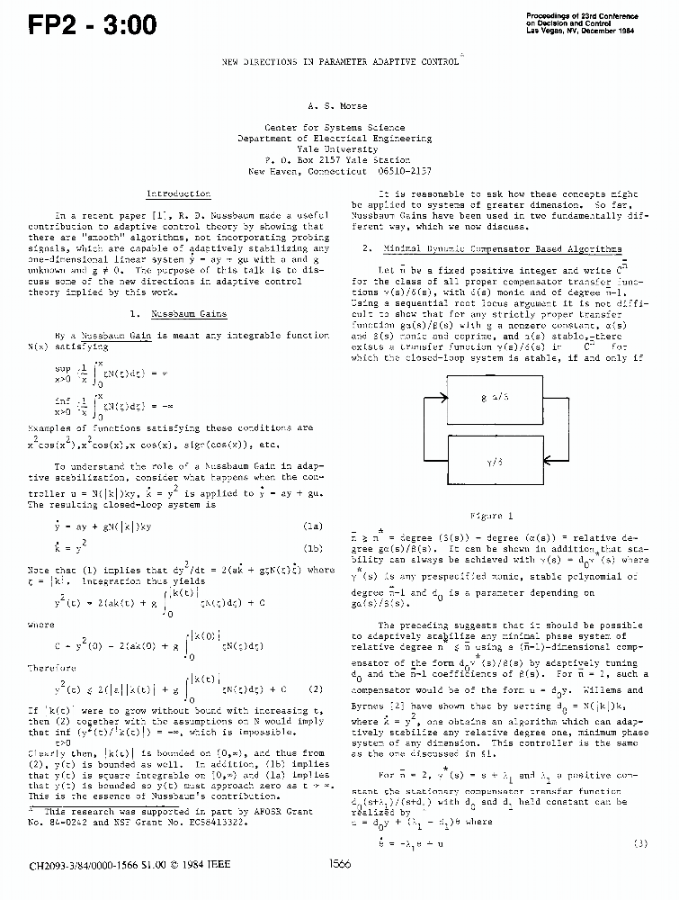 New directions in parameter adaptive control | IEEE Conference ...