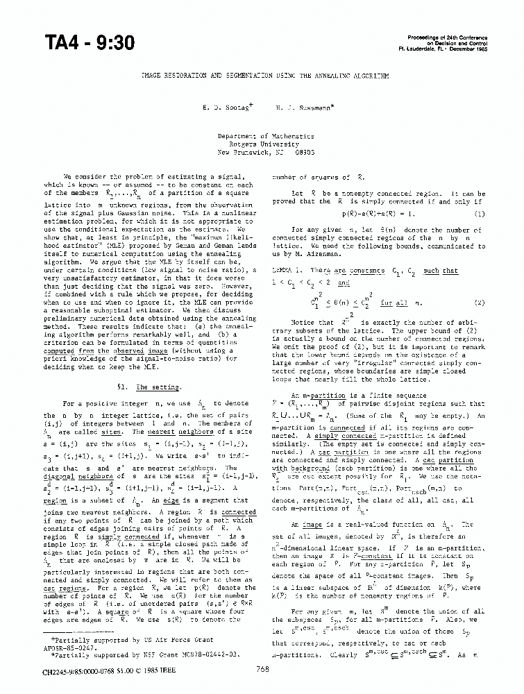 Image restoration and segmentation using the annealing algorithm | IEEE Conference Publication ...