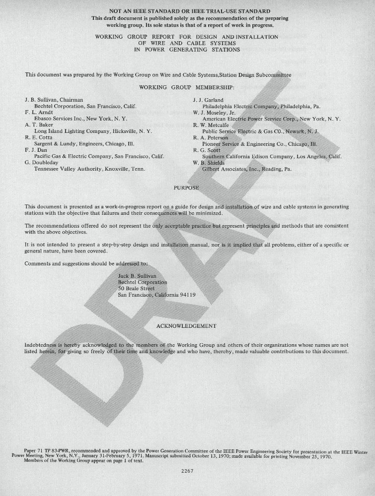 Working Group Report for Design and Installation of Wire and Cable ...