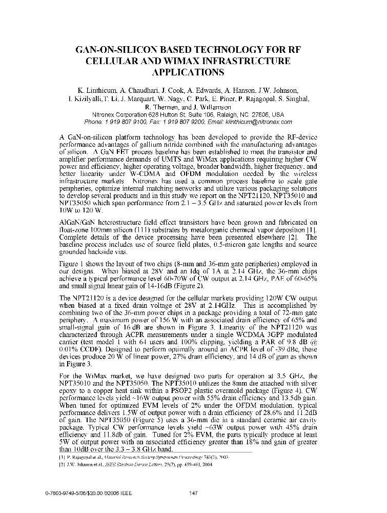 Gan-on-Silicon Based Technology for RF Cellular and Wimax ...