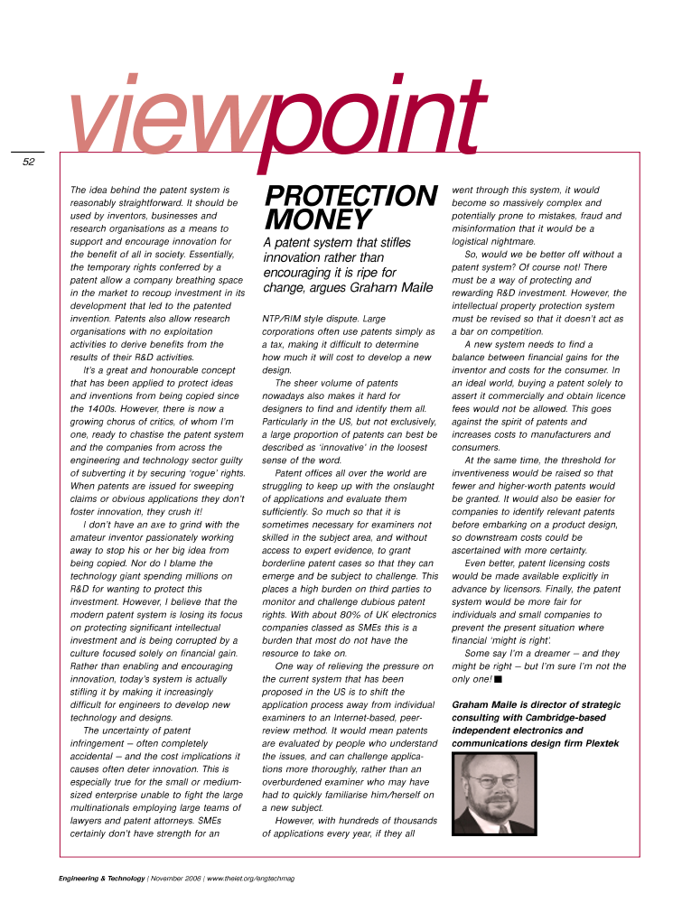Protection Money (viewpoint) | IET Journals & Magazine | IEEE Xplore