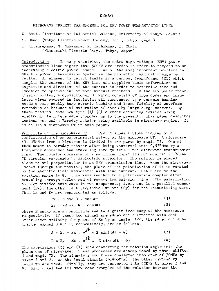 Microwave Current Transformer for EHV Power Transmission Lines | IEEE ...