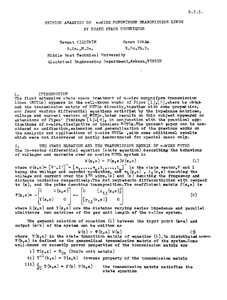 Unified Analysis of n-Wire Nonuniform Transmission Lines by State Space ...