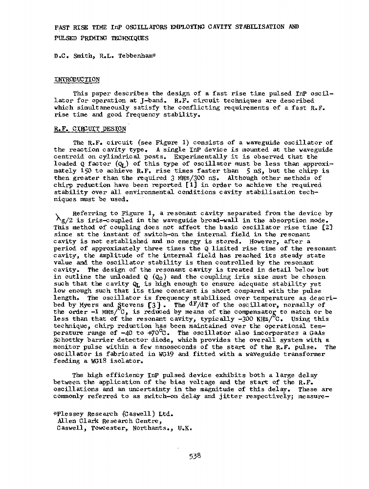 Fast Rise Time InP Oscillators Employing Cavity Stabilisation and ...